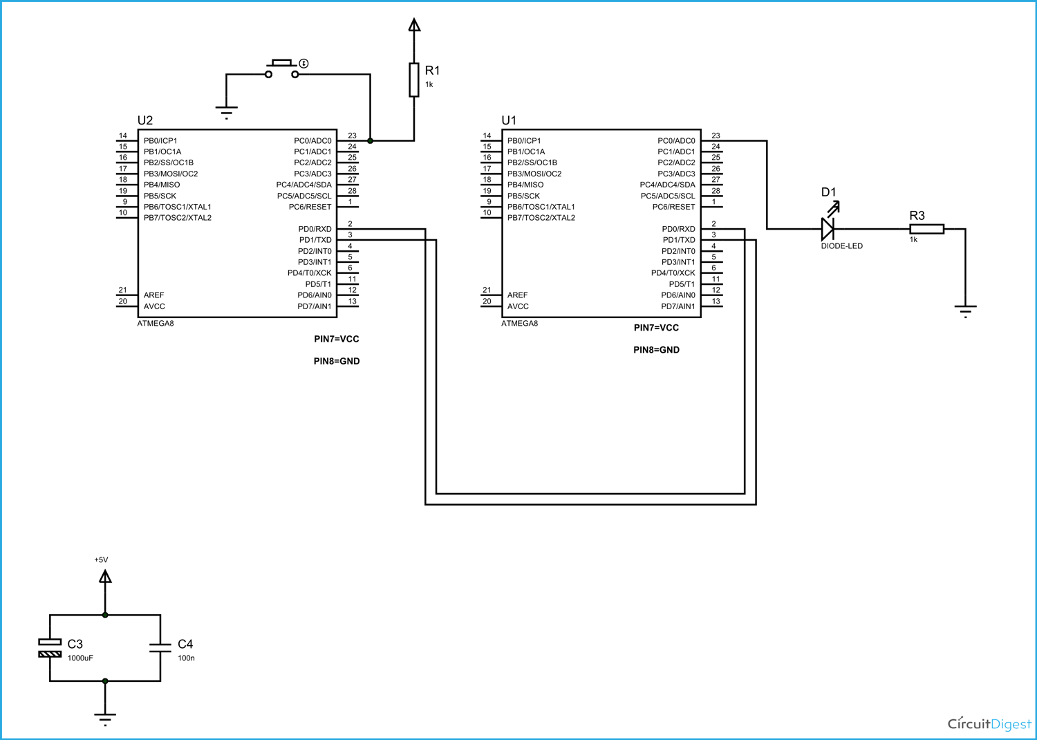 Uart Communication Between Two Atmega8 Microcontrollers