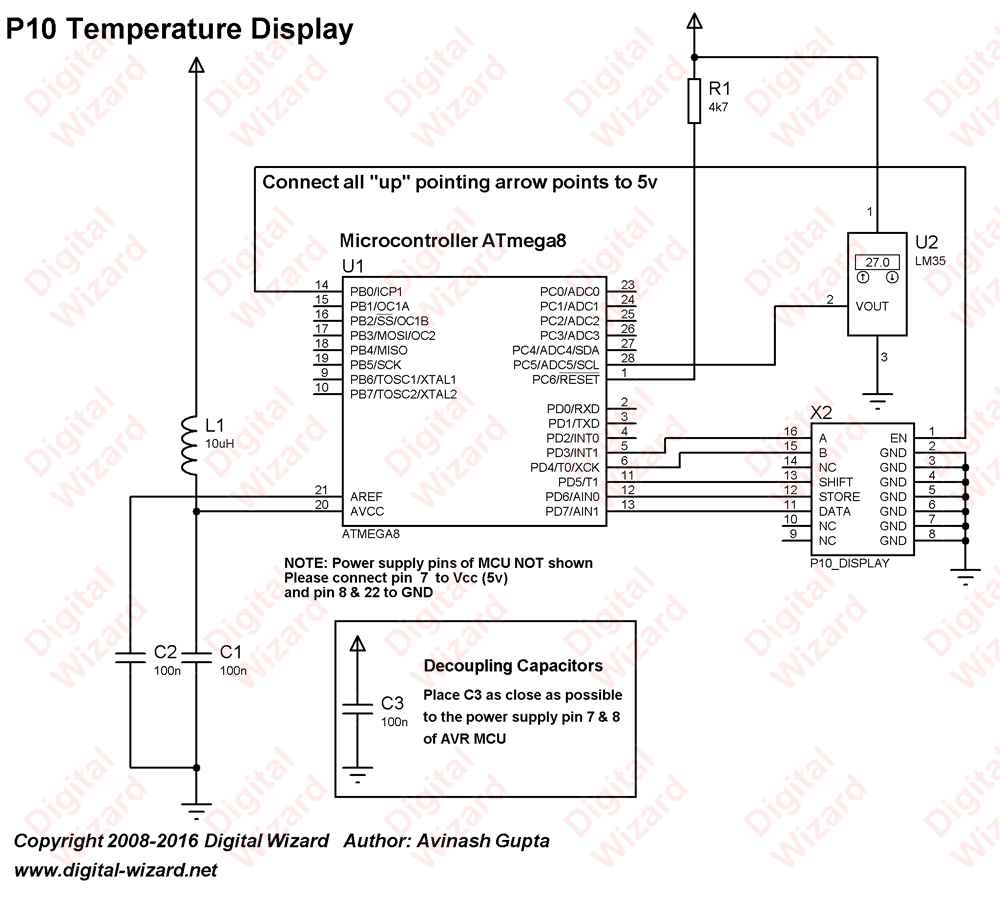 LED Dot Matrix Room Temperature Display using P10 and ATmega8
