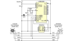 PS2 KEYBOARD KEYLOGGER CIRCUIT ATMEL AT89C2051