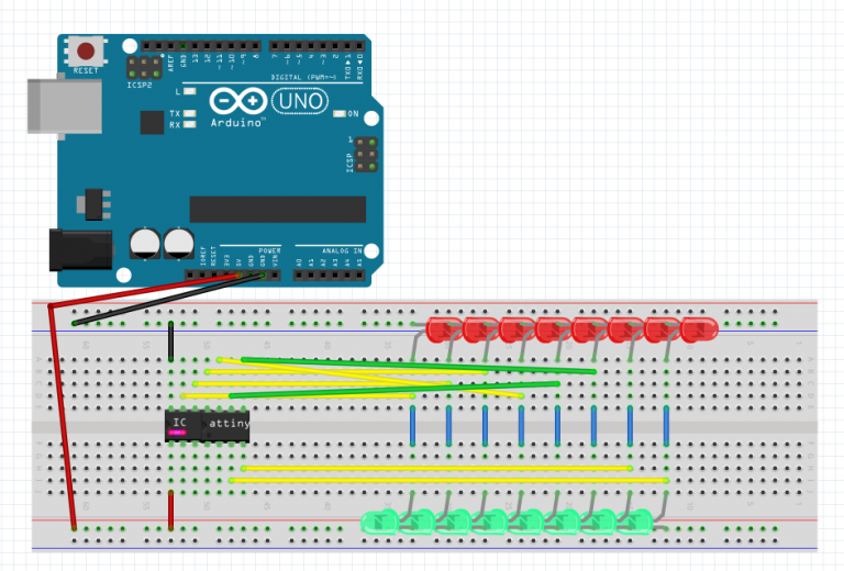 ATtiny84 Binary Counter, Up and Down